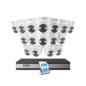 ZOSI 16Channel 4K PoE Home Security Camera System Outdoor Indoor with 4TB HDD,16pcs 4K PoE IP Cameras,Person Vehicle Detection,100ft Night Vision,2-Way Audio,16CH 4K NVR Recorder for 24/7 Recording