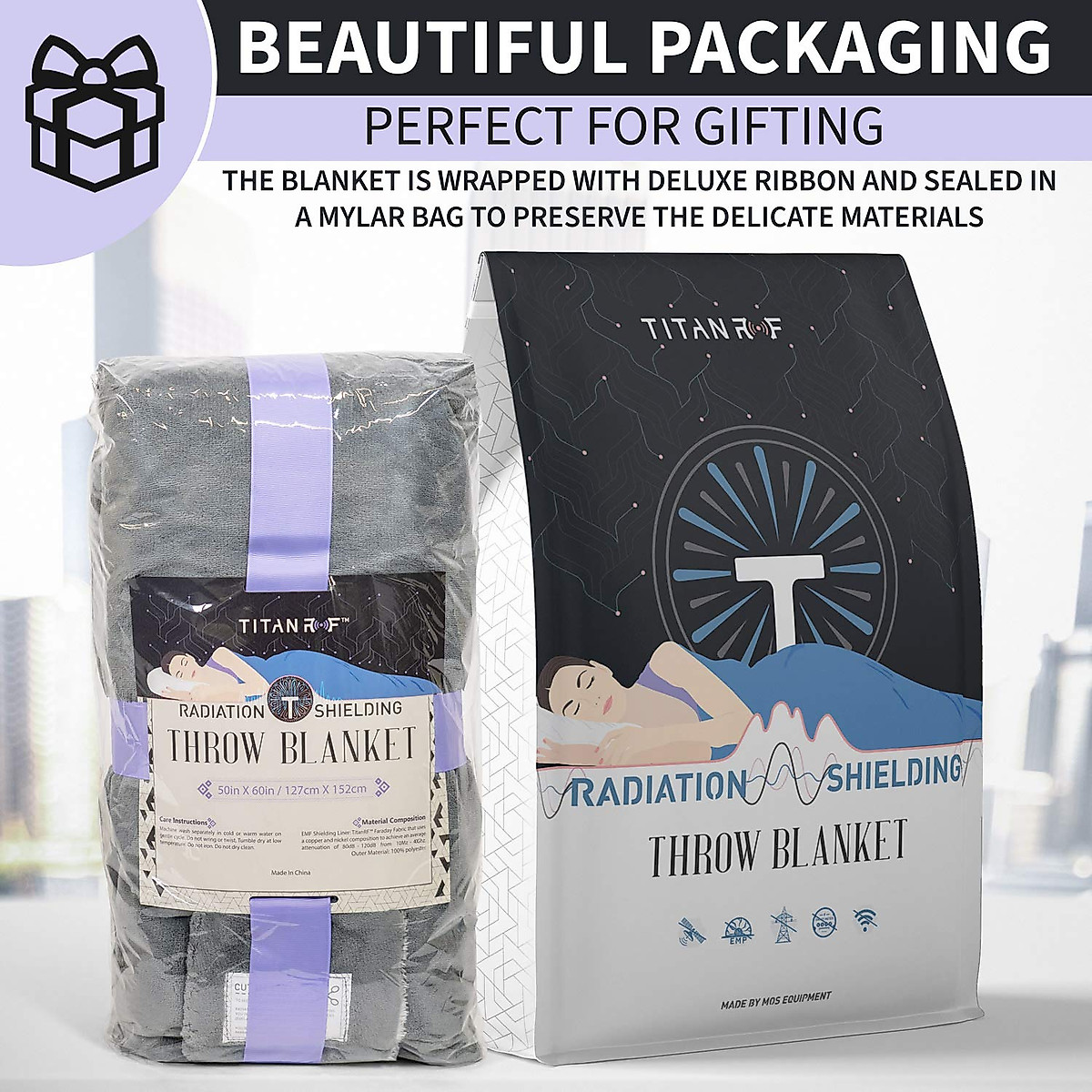 Mission Darkness TitanRF Radiation Shielding Throw Blanket - 50" x 60" (127cm x 152cm) Ultra-Soft Reversible Gray and White Design with EMF Radiation Protection - This is Not a Faraday Cage