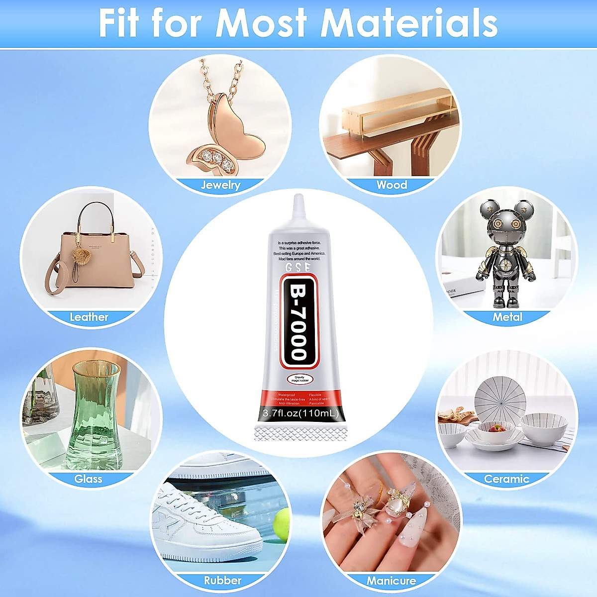 B7000 Rhinestones Glue for Crafts, 110ML Glue of Diamond Jewelry 3.7fl.oz Clear B-7000 Super Jewelry Glue Transparent Industrial Adhesive for Fabric Phone Repair Jewelery Making Crystal Gem