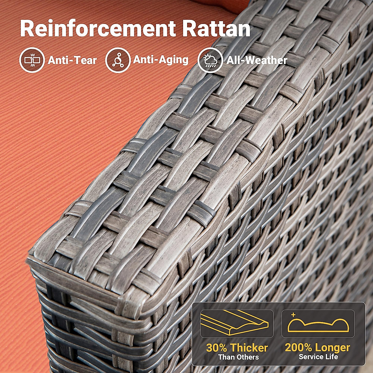 ovios Patio Sofa Outdoor Furniture Loveseat Couch with Comfortable Cushions All Weather Wicker Rattan Patio Loveseat Sofa for Backyard Porch Deck, Grey Wicker, Orange Red Cushion