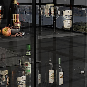 Homsee Bookcase Bookshelf with 4-Tier Shelves, Glass Doors, Drawers and LED Lights, Wooden Display Storage Cabinet for Home Office, Living Room, Black (31.5”W x 14.2”D x 78.7”H)