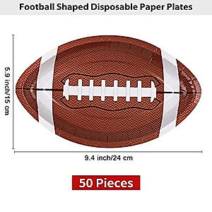 ADXCO 50 Pieces Football Shaped Disposable Paper Plates Football Party Plates Football Party Supplies for Football Theme Party Supplies Sports Game Birthday Decoration, 9.4 x 5.9 Inch