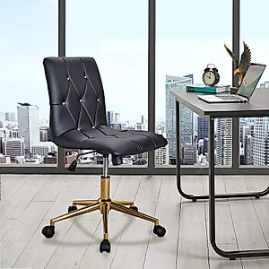 DUHOME Leather Home Office Chair, Armless Black Desk Chair with Gold Base, Adjustable Task Chair Computer Chair Rolling Chair with Wheels for Teens