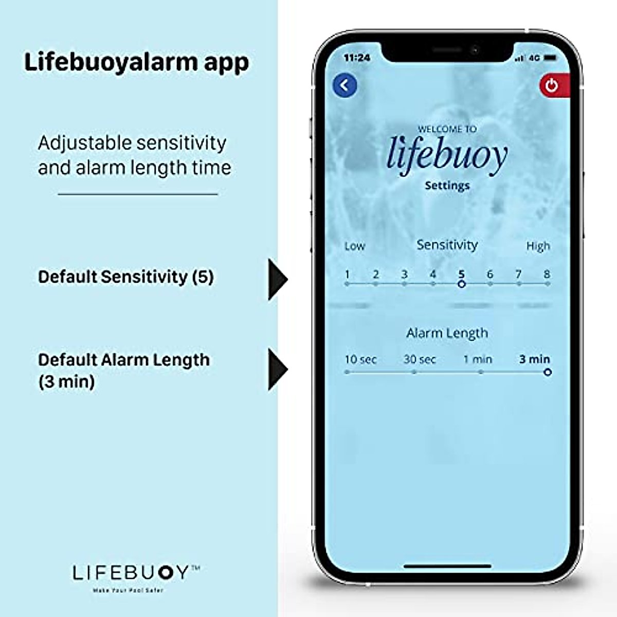 lifebuoy Pool Alarm System - Pool Motion Sensor with Advanced Algorithm - Smart Pool Alarm That is Application Controlled. Powerful Sirens Blare at Poolside and Indoors