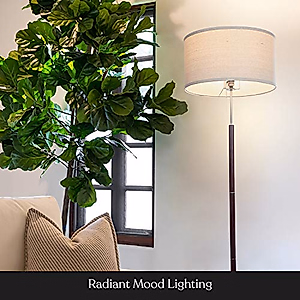 Brightech Carter LED Floor Lamp, Drum Shade Tall Lamp with Walnut Wood Finish, Great Living Room Décor, Mid-Century Lamp for Living Rooms & Offices, Mid Century Modern Lamp for Bedroom