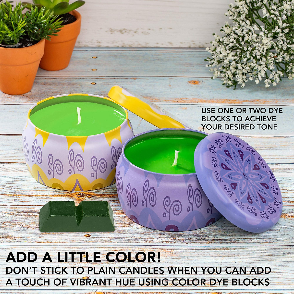 SkyMall Candle Making Kit, DIY Set for Making Candles with Melting Pot, 4 Large Metal Tins, [4] 8oz Soy Wax Bags, 6 Color Dye Blocks, 4 Fragrance Oils, Wicks, Thermometer, Bonus Holiday Stickers