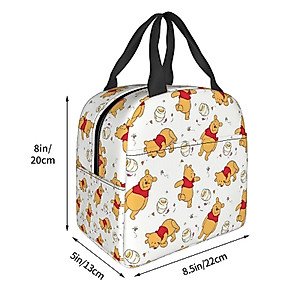 Proborn Cartoon Bear Lunch Box Tote Bag Insulated Portable Lunch Bag Suitable for Women Men Office Travel (Yellow)
