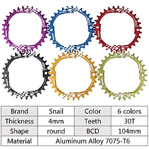 BUCKLOS 104 BCD 30T Mountain Bike Single Speed Crankset，170mm Square Taper Crankset with Narrow Wide Teeth Round Chainring（Six Color）,Bicycle Crank Arm Set