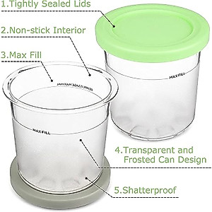 EVANEM 2/4/6PCS Creami Pints and Lids, for Creami Ninja Ice Cream Deluxe,16 OZ Ice Cream Pints Bpa-Free,Dishwasher Safe for NC301 NC300 NC299AM Series Ice Cream Maker,Green-4PCS