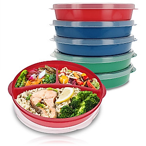 Potted Pans Plastic Food Storage Containers with Lids - 6pk 3 Compartment Meal Prep Containers Reusable Lunch Boxes