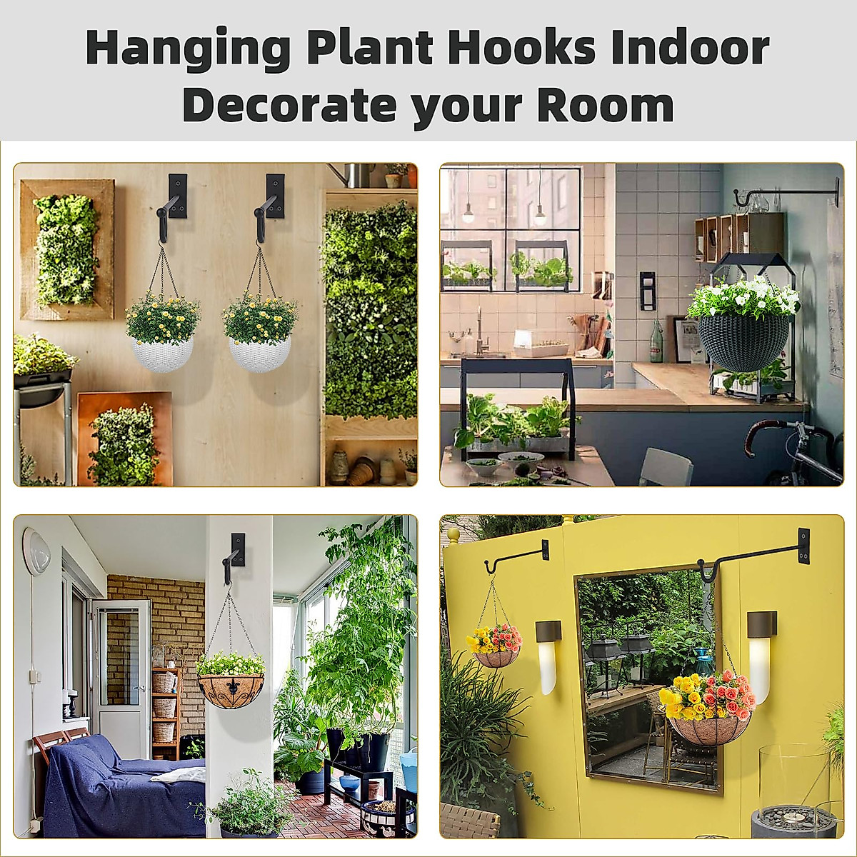 Hanging Plant Bracket (2 Pack-12 inches), Heavy Duty Metal Plant Hangers Outdoor or Indoor- Wall Plant Hooks for Hanging Planter,Bird Feeders, Wind Chimes, Flower Pot,Basket,Lanterns-Matte Black