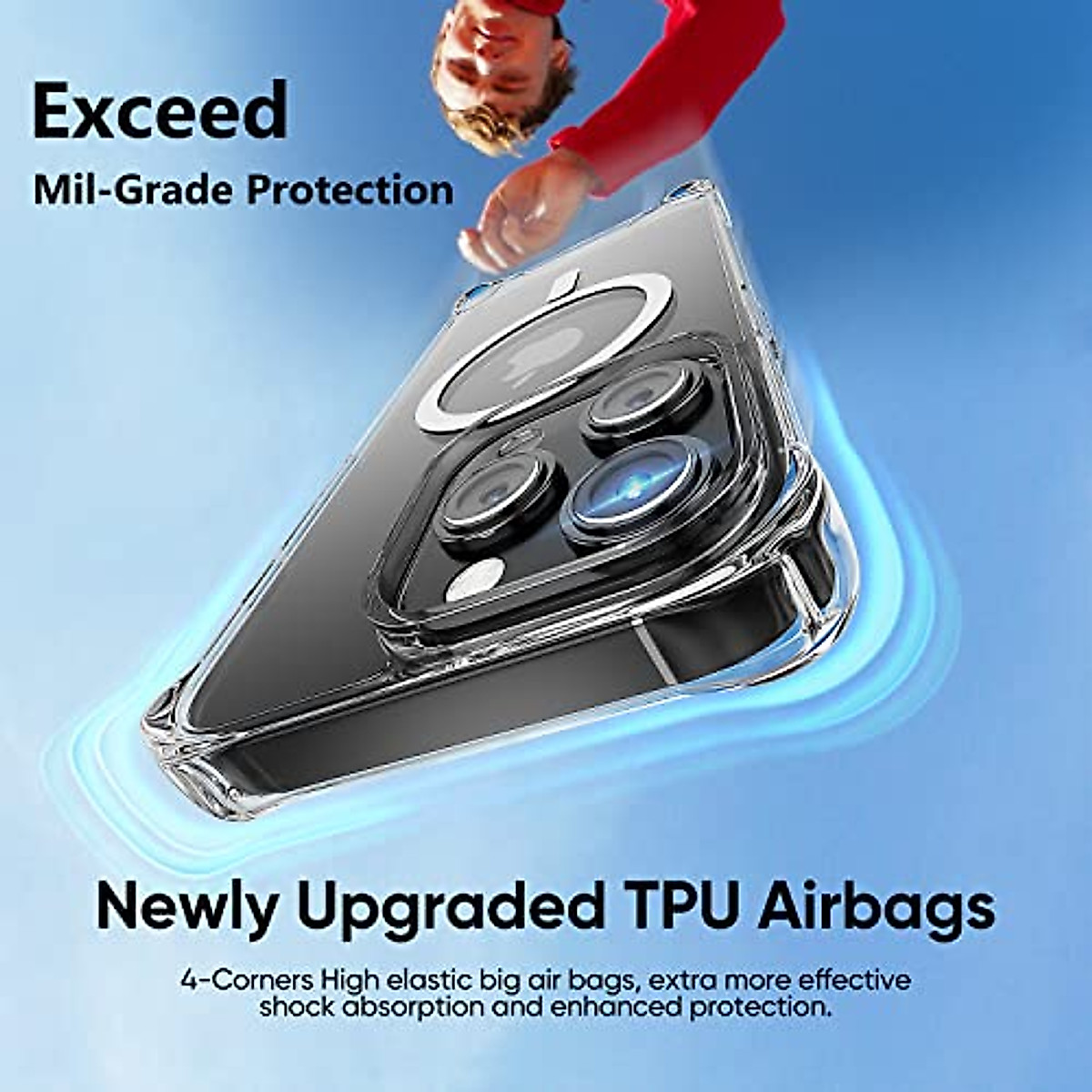 SUCGLES for iPhone 14 Pro Case, Compatible with MagSafe, Shockproof Military Grade Protection, Non-Yellowing, Strong Magnetic Slim Phone Cover for Apple 14pro, 6.1in (A-Magnet Clear Bumper)