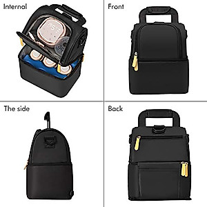 NCVI Breastmilk Cooler Bag with Ice Pack, Insulated Lunch Bag for Women Men, Baby Bottle Bag Fits 6 Bottles for Nursing Mom Daycare, Double Deck Cooling Bag, Work, Picnic (Black)