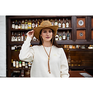 Funky Junque Women's Cowboy Hat - Bendable Brim Open Weave w/Chin Strap - Natural