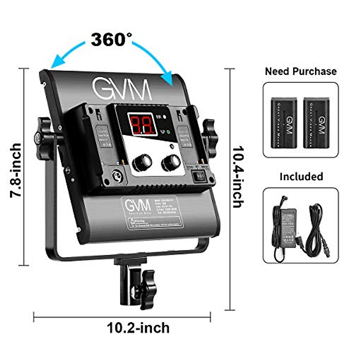 GVM Led Bi-Color Video Lights with APP Function, Variable CCT 2300K-6800K and 10%-100% Brightness with Digital Display for Video Studio Shooting, CRI97+ TLCI97 Led Light Panel +Barndoor