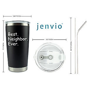 JENVIO Neighbor Gifts | Laser Engraved Stainless Steel Travel Tumbler with Lid and 2 Straws | Housewarming New Ideas Going Away Thank You Valentine's Day (20 Ounce)