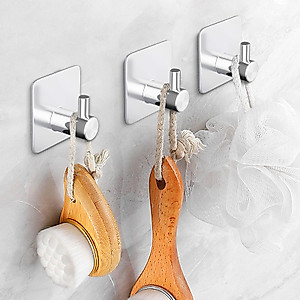 ACNISM 4 PCS Stainless Steel Sticky Hooks Heavy Duty Wall Hooks Towel Hanger Wall Holder Waterproof for Hanging Coat, Hat,Robe Hook（Silver Square Round）