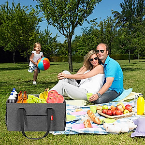 LHZK Standing Extra Large Utility Tote Bag with Metal Wire Frame and the Sides Rinforced, Extra Large Tote Bag with Handle, Reusable Grocery Bags Foldable, Beach Bag, Car Tote (Grey)