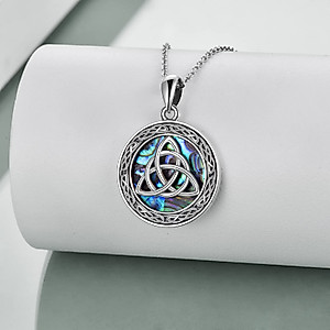 YFN Celtic Trinity Knot Necklace Sterling Silver Abalone Shell Triangle Triquetra Pendant Necklace Good Luck Irish Jewelry for Women Men