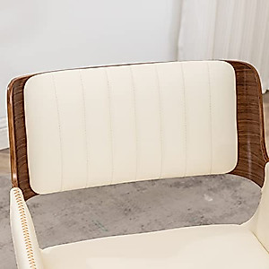 LUNLING Swivel Accent Faux Leather Dining Chairs Set of 2, Mid Century Modern Chairs with Wooden Legs/Armrest/Upholstered Seat/Adjustable Foots for Kitchen Dining Room Desk Chairs(Beige)