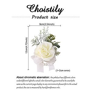 Corsage Wristlet for Wedding Bridal White Corsage Handmade Wedding Rose Wristlet Prom Suit Decorations(White)