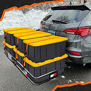 Mockins 70"x30"x6" XXL Folding Trailer Hitch Cargo Carrier |500Lbs. Capacity All-Weather Luggage Rack for SUV & Car| Cargo Racks for Trailer Hitch w/Stabilizer & Straps| Cargo Basket Fits 2" Receiver