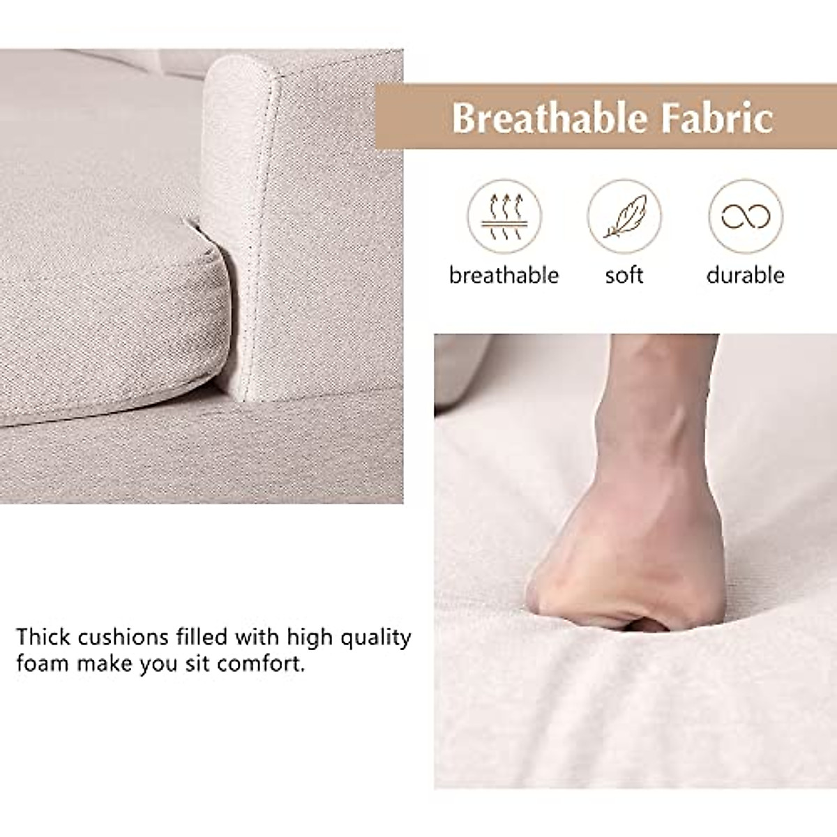 MOEO Large U-Shape Sectional Sofa, Double Extra Wide Chaise Lounge Couch, Birch Wood Legs Sponge, for Living Room Apartment, Office, Beige