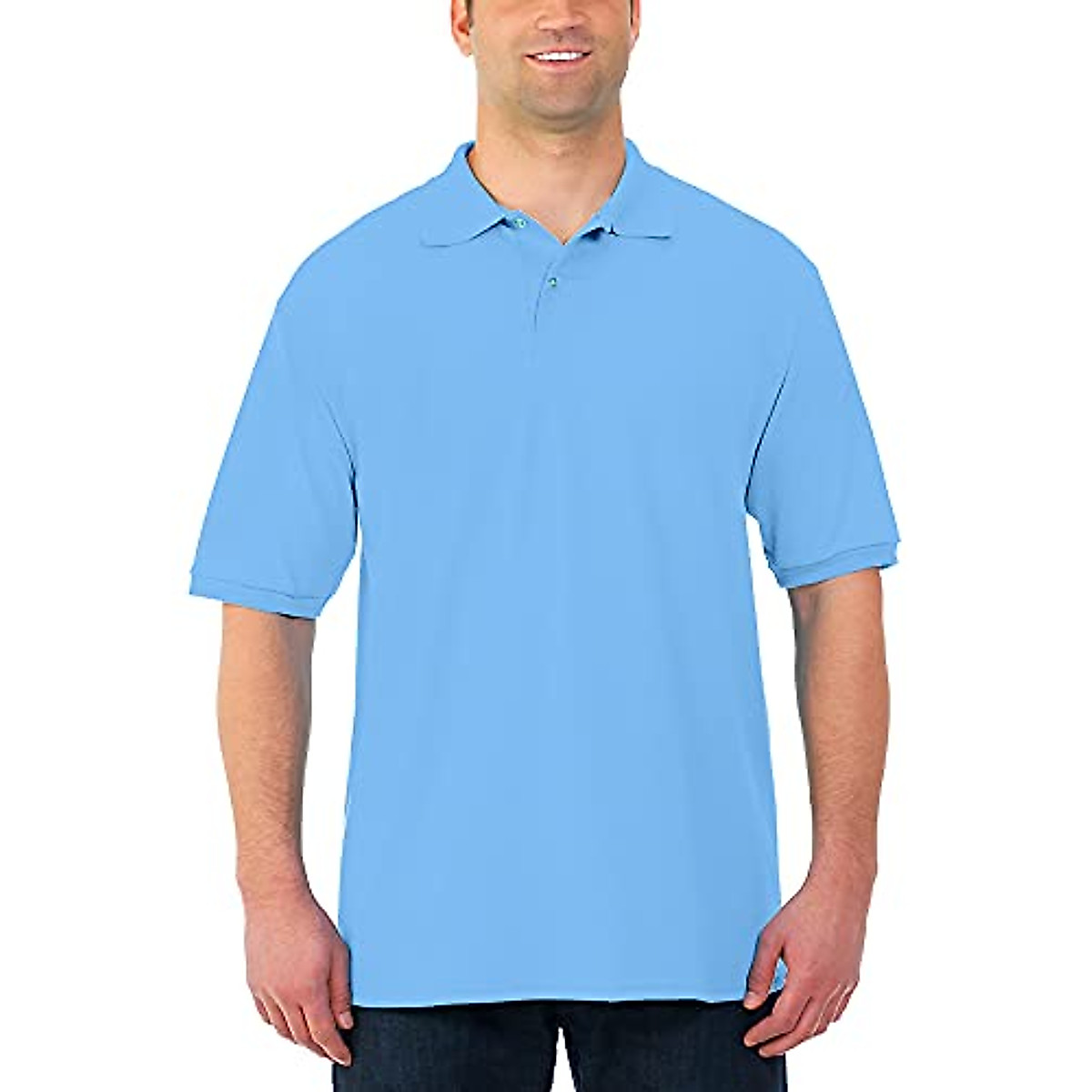 Jerzees Men's SpotShield Stain Resistant Polo Shirts (Short & Long, Short Sleeve-Light Blue, Large