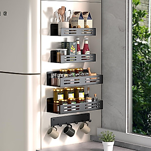 Yuchenfeng Magnetic Spice Racks for Refrigerator Fridge Magnetic Spice Shelves Refrigerator Side Organizers (3 Magnetic Spice Racks + 1 Magnetic Hook)…