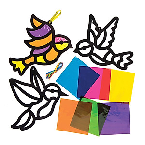 Baker Ross AW299 Bird Stained Glass Decorations - Pack of 6, Spring Themed Craft Kits for Kids to Decorate and Display