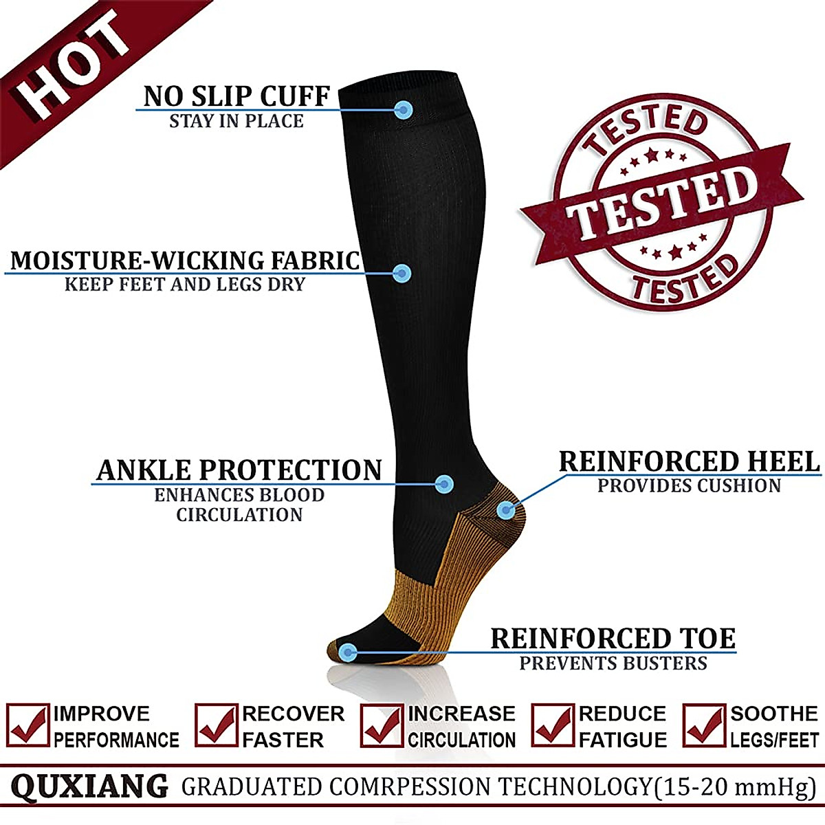 QUXIANG Copper Compression Socks for Women & Men Circulation (8 Pairs) - Best for Running Athletic Cycling - 15-20 mmHg (S/M,Multi 01)