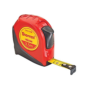 Starrett Exact Retractable Metric Pocket Tape Measure with Nylon Coating, Self Adjusting End Hook, and Steel Belt Clip - 1/2" Width x 3.5m Length - KTX12-3.5M-N