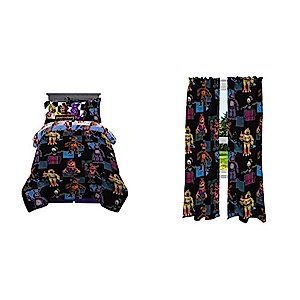 Franco Kids Bedding Super Soft Comforter and Sheet Set with Sham, 5 Piece Twin Size, Five Nights at Freddy's & Kids Room Window Curtains Drapes Set, 82 in x 84 in, Five Nights at Freddy's