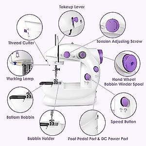 Sewing Machine Mini Portable Electric Dual Speed Sewing Device Hand Held Electric Sewing Machine with14 PCS Sewing Kit for Beginner DIY Household, Travel(Light, Safety)