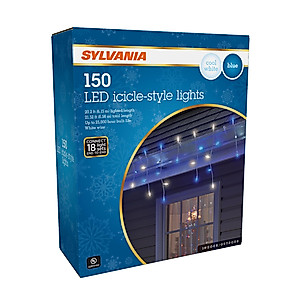 SYLVANIA Icicle Christmas Lights, 150 Lt, Blue