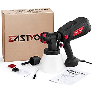 Eastvolt High Power HVLP Home Electric Spray Gun,600 Watt Paint Sprayer,4Nozzles,3 Spray Patterns with 1000ml Container,Viscosity Measuring Cup and Cleaning Set,EVSG01