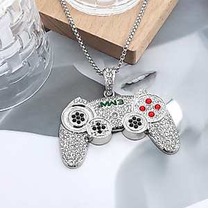 Rrdaily To My Son/Grandson Necklace Colorful Crystal Game Controller Necklaces Punk Hip Hop Friendship Necklace Game Console Necklace for Son/Grandson Best Friends (Silver)