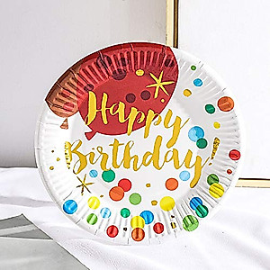 Rgontar 50 Pcs (7'') Happy Birthday Plates Colored Paper Plate Disposable Plate for Birthday Party Supplies