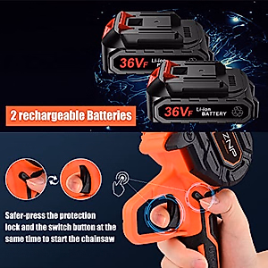 ZNP Mini Chainsaw Brushless 6 Inch, Cordless Mini Chainsaw Battery Powered with 2 Battery, Electric Chainsaw with Security Lock, Handheld Small Chain Saw for Tree Pruning, Gardening, Wood Cutting