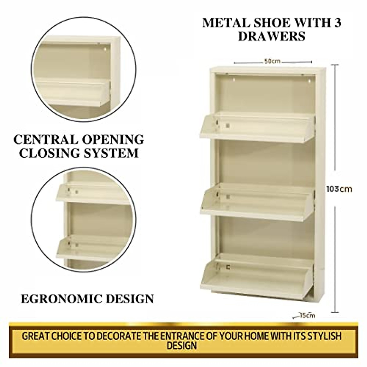 Alveon Flip Drawer Shoe Cabinet, Storage Organizer, Freestanding Shoe Rack, Wall Mounted No-Assembly (Gray, 3 Drawer)