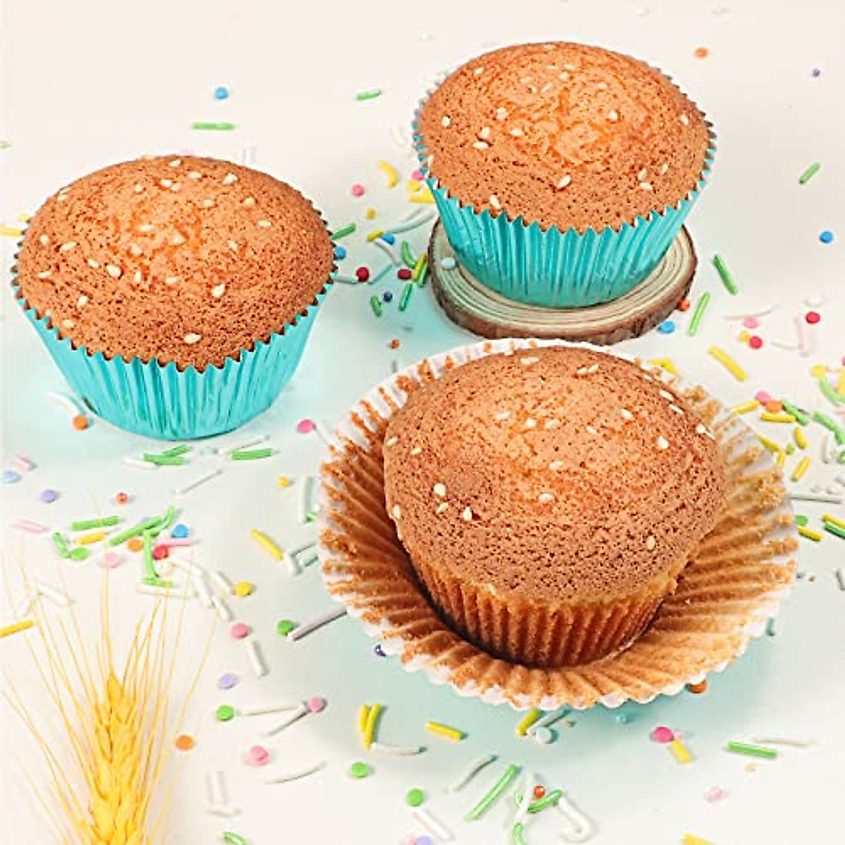 Caperci Aqua Sky Foil Cupcake Liners Standard Size Baking Cups Muffin Wrappers, 150-Pack
