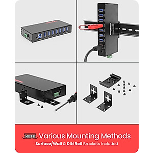 7-Port USB 3.0 Din Rail Mountable Hub Metal Chassis