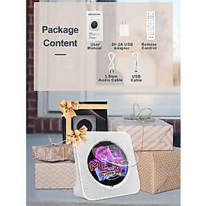 Portable CD Player - Homlab Bluetooth Desktop CD Player with Speakers, Dust Cover, FM Radio, Anti-Skip Protection, Music Player Home Audio Boombox with LCD Display, Remote, Aux Input