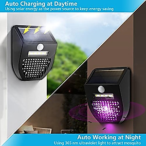 Bug Zapper Outdoor 2 Pack, RECHOO Upgraded 2-in-1 Solar Bug Zapper Mosquito Zapper Killer, Motion Sensor Outdoor Lights with 3 UV Lights, Waterproof Solar Powered Fly Zapper Killer Trap for Outdoor