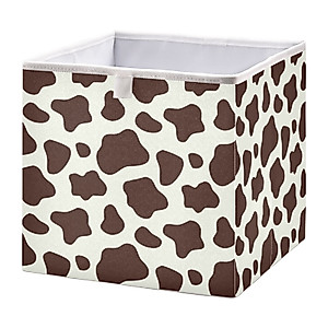 Brown White Cow Textures Storage Baskets for Shelves Foldable Collapsible Storage Box Bins with Fabric Bins Cube Toys Organizers for Pantry Bathroom Baby Cloth Nursery,11 x 11inch