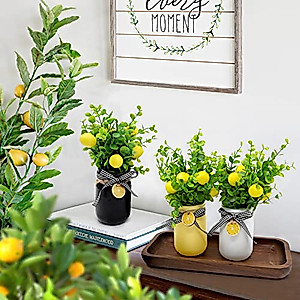 Lemon Mason Jar Table Centerpiece Faux Lemon Kitchen Decor and Accessories Lemona with Artificial Leaves Spring Summer Farmhouse Decoration for Home Tiered Tray Tabletop Display Yellow White Black 3