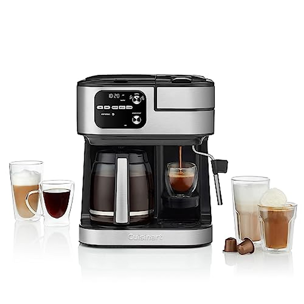 Cuisinart Coffee Center Barista Bar 4-In-1 Brew Options Coffeemaker (Black) Bundle with Cup and Saucer Set, Roast and Descaling Liquid (4 Items)