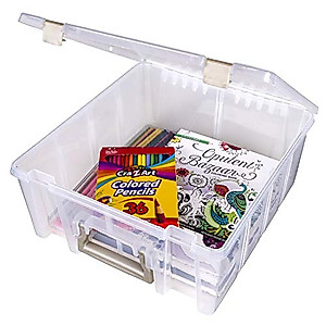 ArtBin 6990ZZ Super Satchel Double Deep 3-Pack, Portable Art & Craft Organizers with Handles, [3] Plastic Storage Cases, Clear & Gold