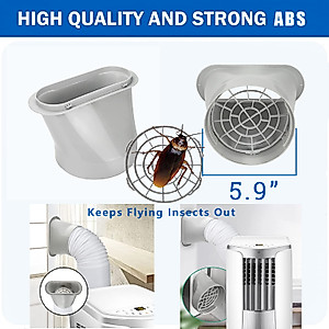 Portable AC Window Vent Kit, Adjustable Vertical/Horizontal Sliding Window Kit Plate for AC Unit, AC Window Vent Kit, AC Window Seal With 5.9 Inch Diameter, 59 Inch Length Exhaust Hose