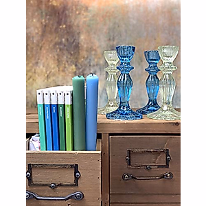 Talking Tables Blue Glass Candlestick Holder Taper Candle Stand for Indoor or Outdoor Dining, Elegant Dinner Party Decorations, Birthday, Garden, Wedding, Home Décor Large